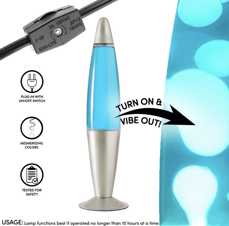 16” Blue Lava Motion Volcano Lamp Silver Metal Base Powered by Urban ...