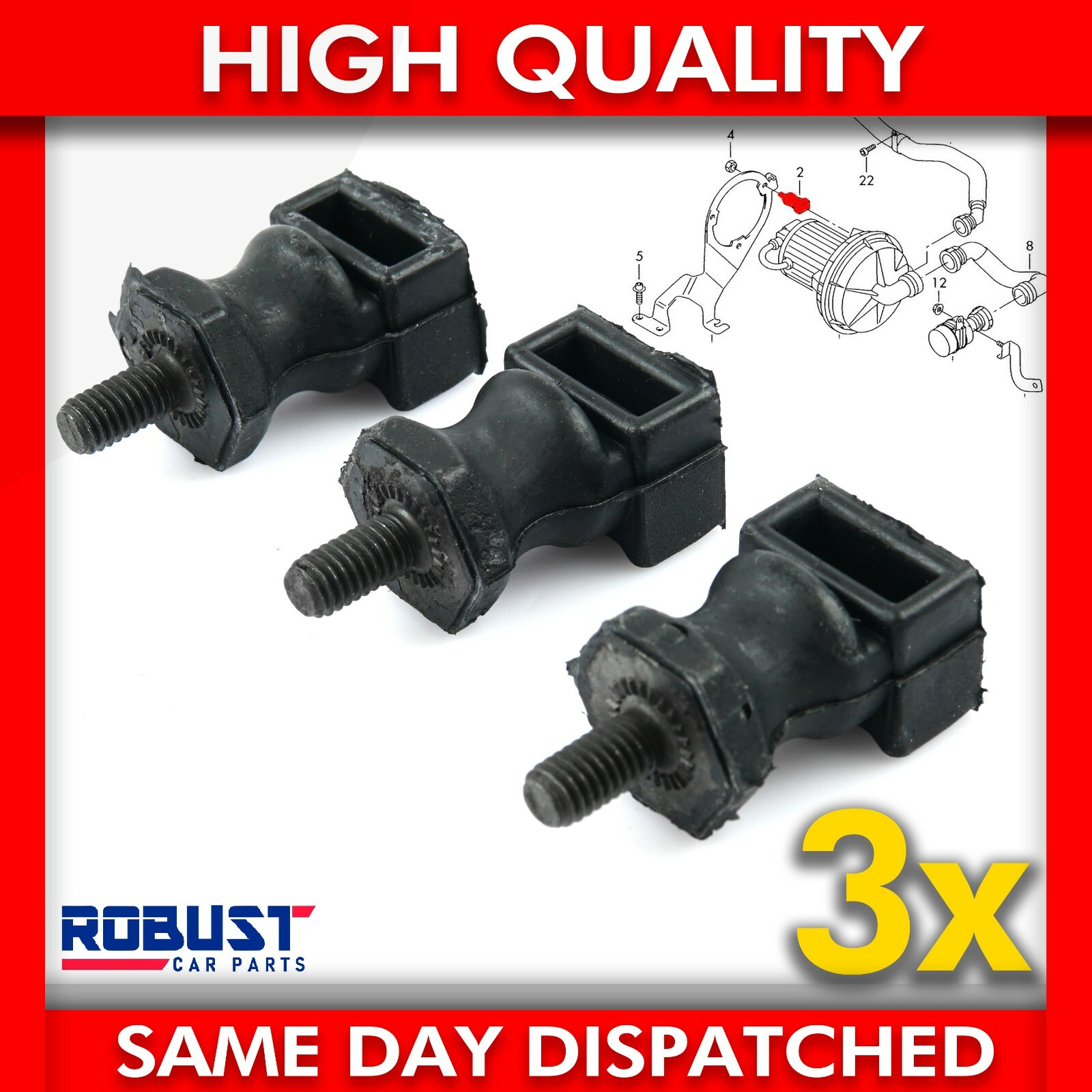 3X SECONDARY AIR PUMP RETAINING MOUNT STOP BUFFER FOR AUDI A3 VW GOLF ...