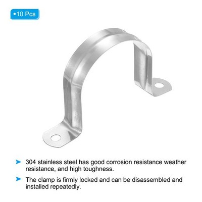 75mm Rigid Pipe Strap Clamp, 10 Pcs Stainless Steel Two Hole U-shape ...
