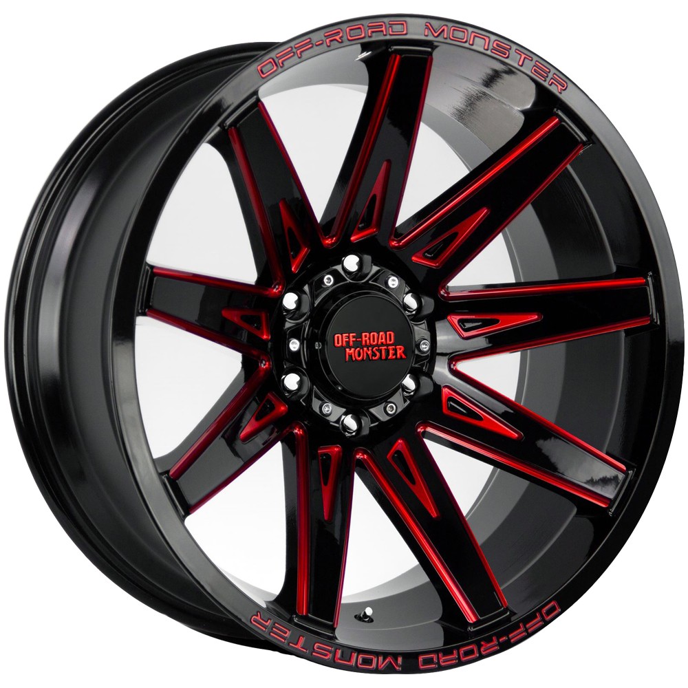 (Set of 4) Off-Road Monster M25 20x10 5x5" -19mm Black/Red Wheels Rims ...