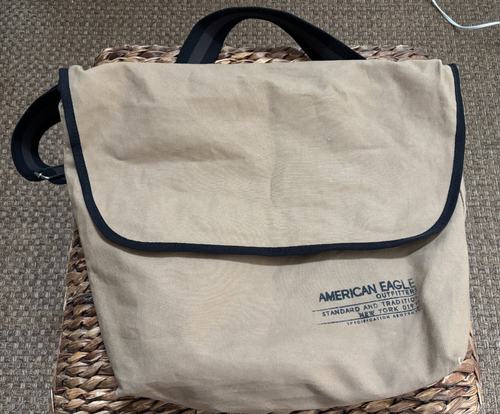 American Eagle Canvas Messenger Bag Y2K Utility Streetwear Tan Bookbag ...