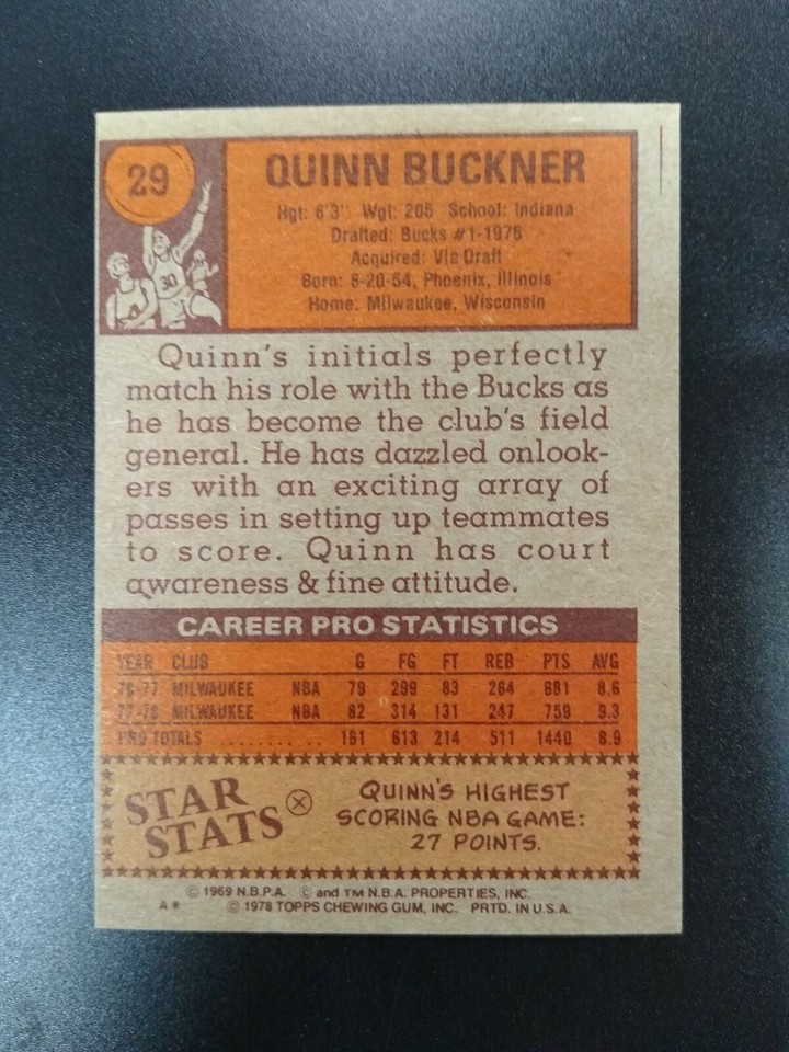 1978-79 Topps #29 QUINN BUCKNER Milwaukee Bucks NRMT *CT18 | eBay