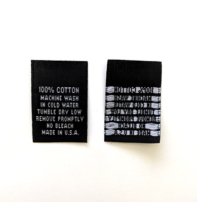 1000 PCS BLACK WOVEN CLOTHING SEWING CARE LABEL TAG - 100% COTTON ...