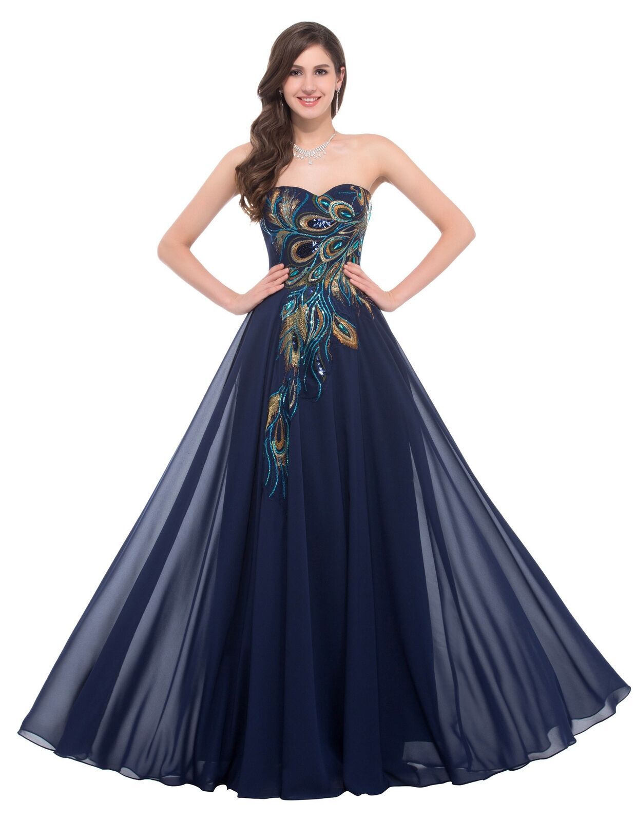 Peacock Long Evening Prom Bridesmaid Dress Formal Ball Gowns Womens ...