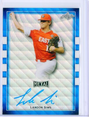 2018 Leaf Perfect Game Metal LANDON SIMS Blue Wave Refractor AUTO RC 3/ ...
