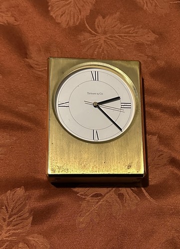 Tiffany & Co Swiss Made Brass Desk Clock Quartz Movement Art Deco Style ...