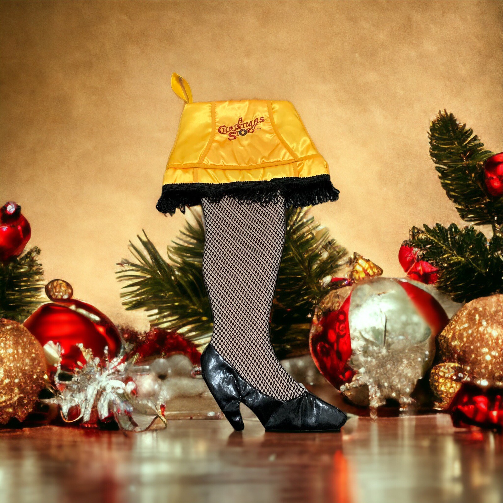 A Christmas Story Stocking Leg Lamp Fishnet Heel Yellow Silky Shade ...