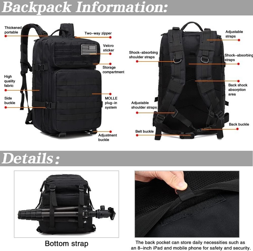 50L Large Capacity Men Army Military Tactical Backpack Molle 3 Day ...