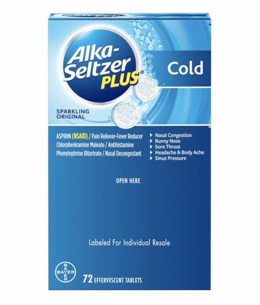 Alka-Seltzer Plus Cold Formula Cold Treatment (72 Effervescent Tablets ...