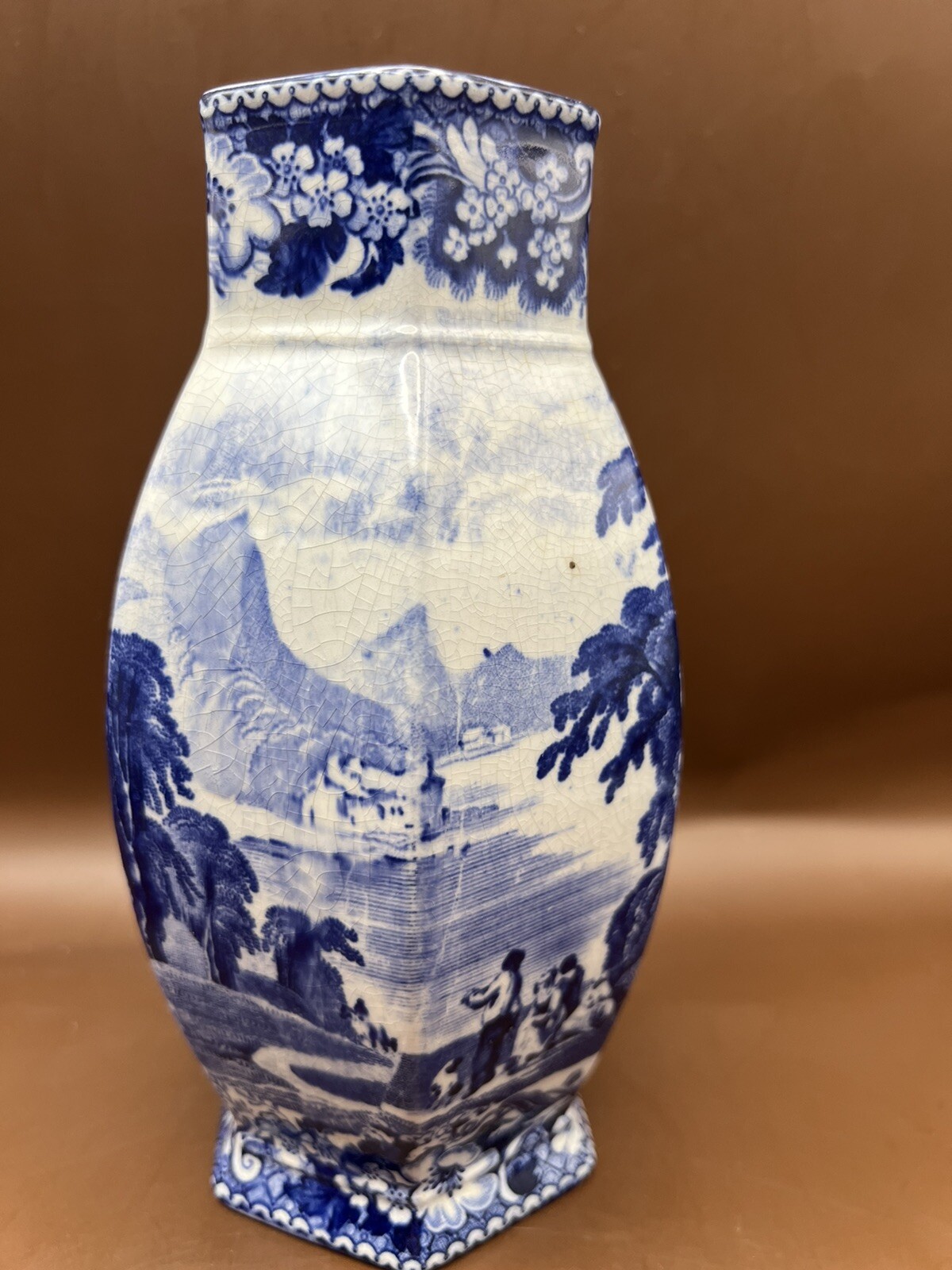 Antique Rare Pratts Lake Scenery Ironstone Blue Transferware Vase, C ...