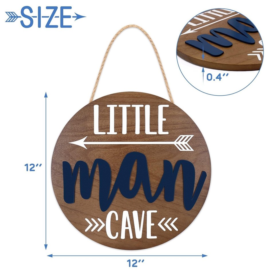 Little Man Cave Wooden Round Door Sign for Little Boy Nursery Room Wall ...