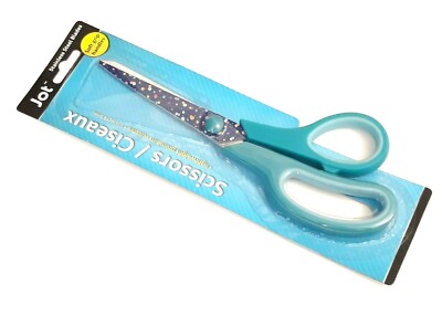 NEW TEAL BLUE SOFT GRIP HANDLES SCISSORS JOT 7-1/2" LONG PRINTED DESIGN ...