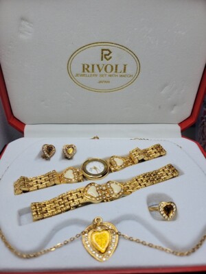 Rivoli Jewelry Set With Watch Bracelet Necklace Ring Clamp On Ear Rings ...