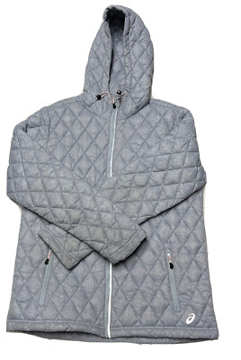 Asics Gray Nylon Quilted Puffer Hooded Jacket Women's Size Medium | eBay