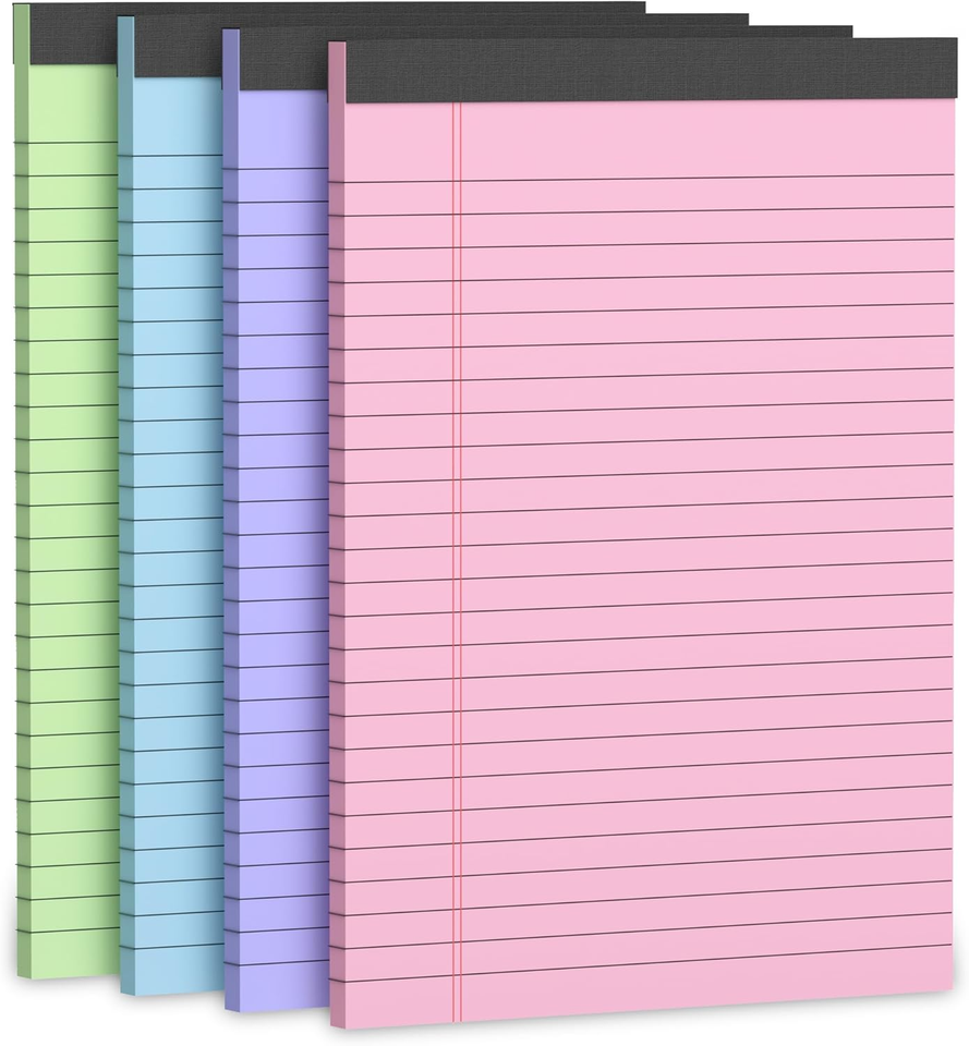 Legal Pads 8.5x11 Colored Paper 4 Pack Wide Ruled Notepads 30 Sheets ...