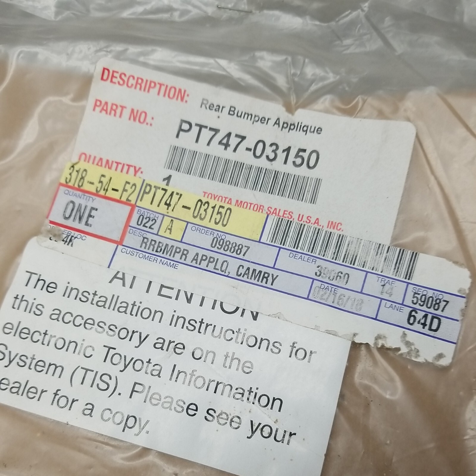 GENUINE TOYOTA REAR BUMPER PROTECTOR CAMRY CAMRY HYBRID 2015 - 2016 ...