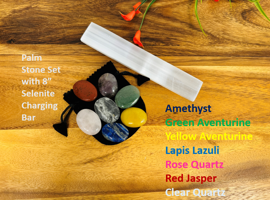 7 Chakra Palm Stone Set, Selenite Charging Station, Pocket Worry Smooth ...