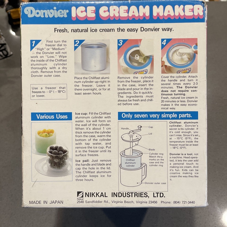 DONVIER Ice Cream Maker 2 Pint Capacity Chillfast Manual Crank IN Box ...