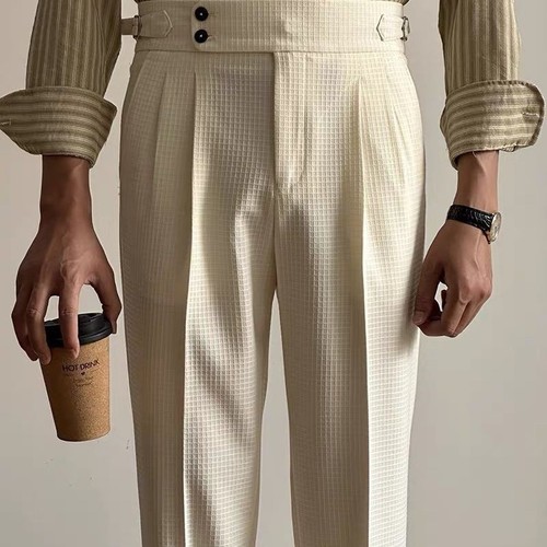 Casual Waffle Trousers Mens Formal Neapolitan Pants Business Straight ...