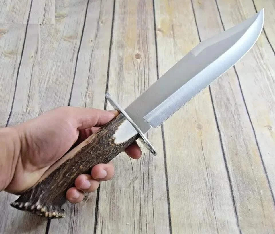 Custom Handmade Carbon Steel Stag Antler Handle Bowie Knife For Hunting ...