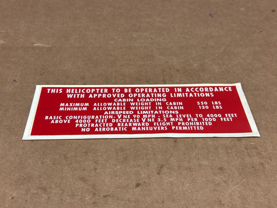 Bell 47 Helicopter Decal P/N 47-796-136-1 SA 047-796-136-001 New | eBay