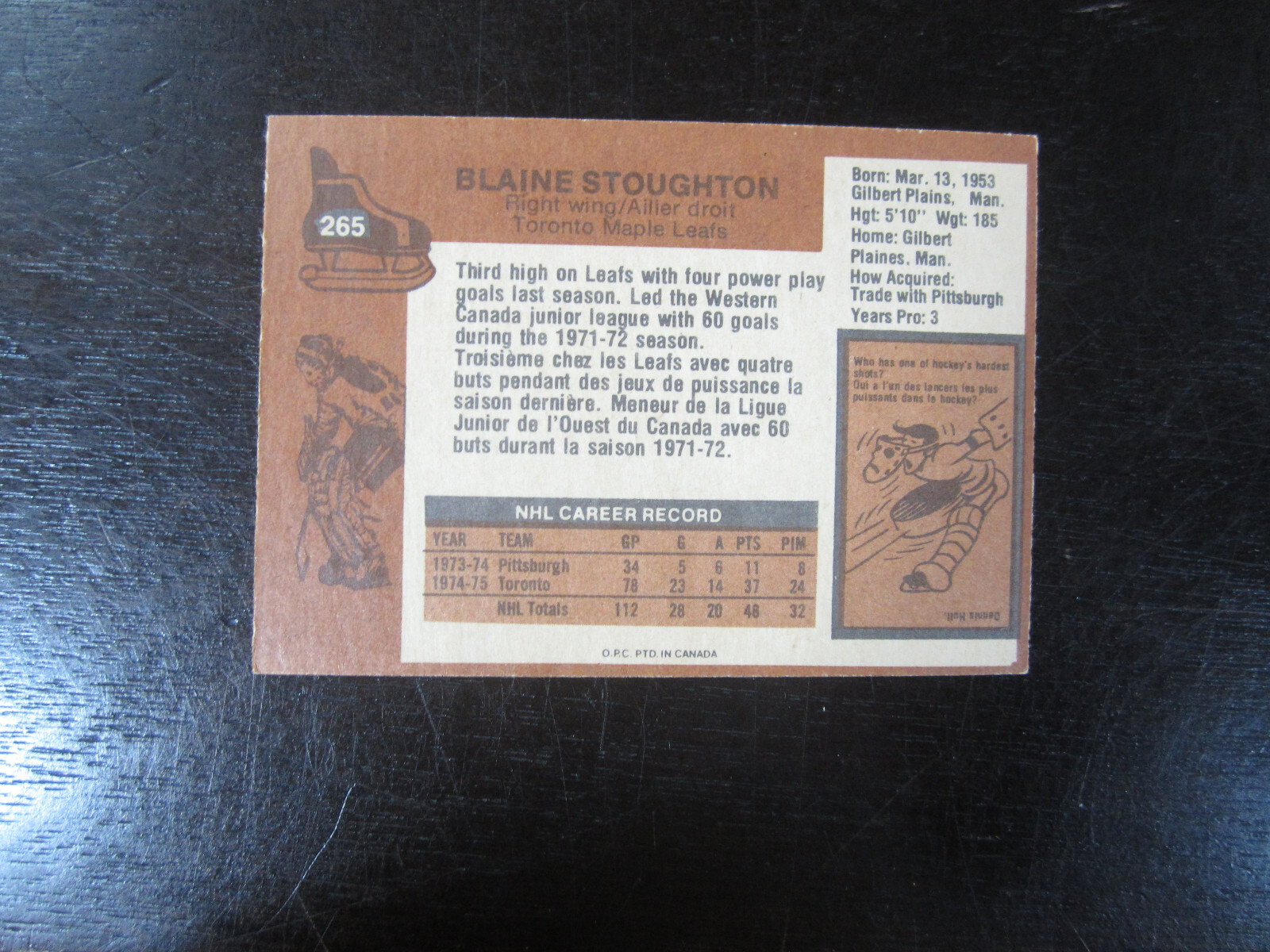 1975-76 O Pee Chee # 265 Blaine Stoughton Card (B40) Toronto Maple Leafs | eBay