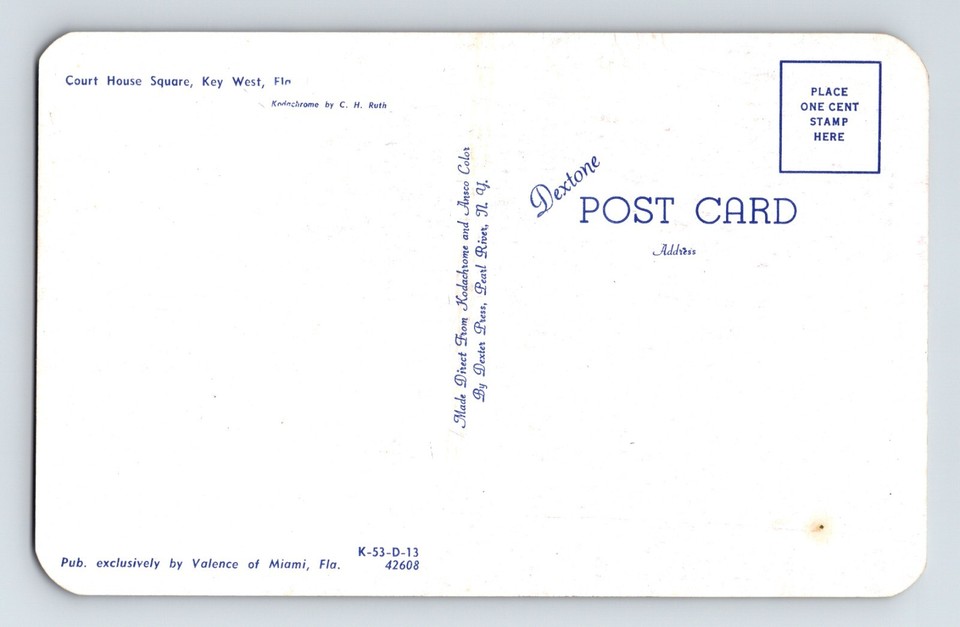 Postcard Florida Key West FL Court House Square 1950s Unposted Chrome ...