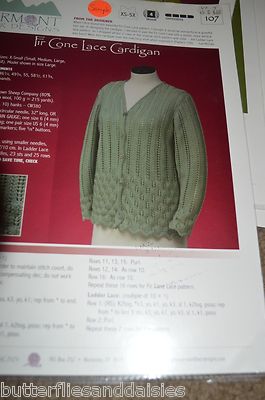 Vermont Fiber Designs Knitting Pattern 107 Fir Cone Lace Cardigan Up to ...