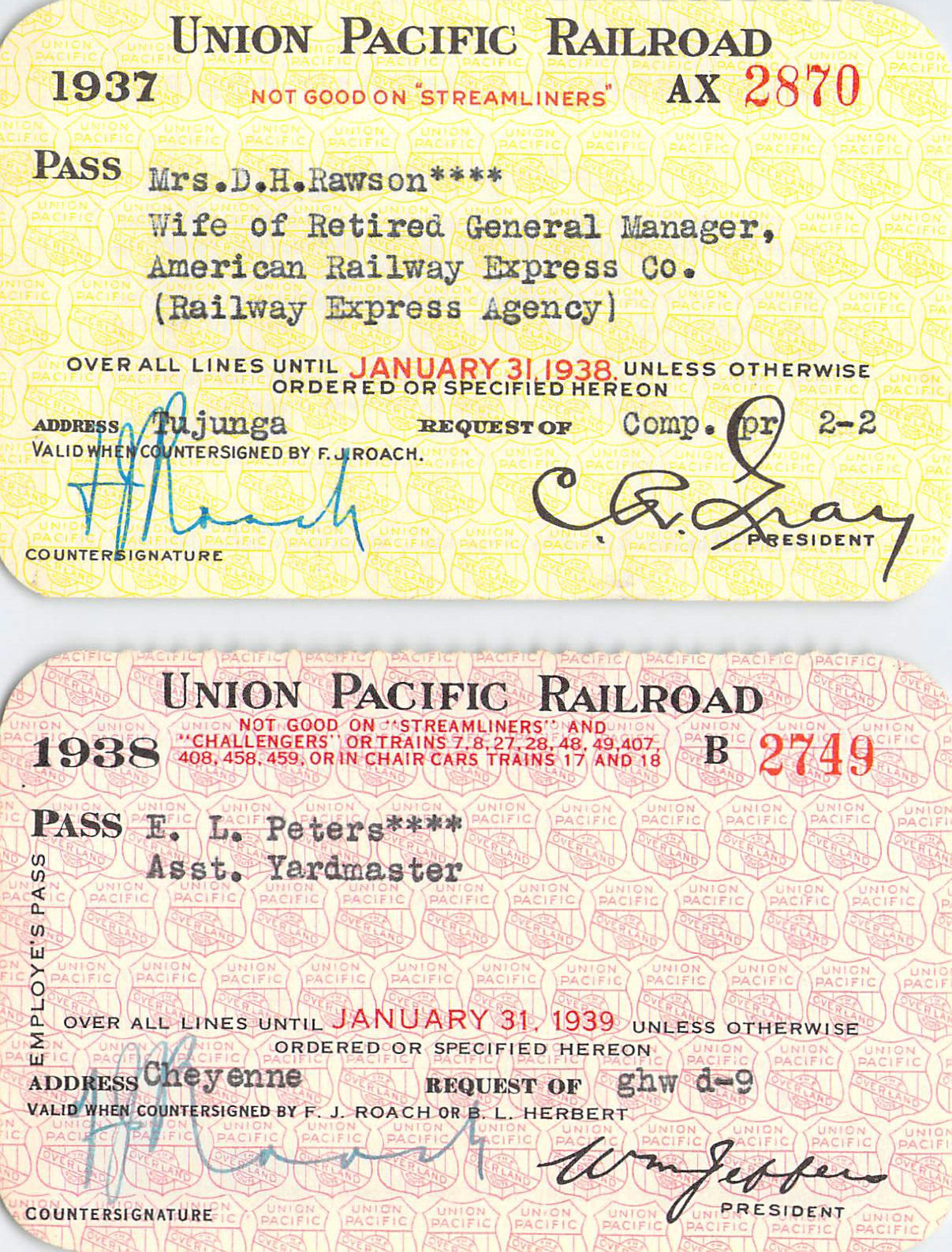 ( 2 ITEMS ) PASSES UNION PACIFIC RAILROAD RR RY RWY RAILWAY PASS UUU | eBay