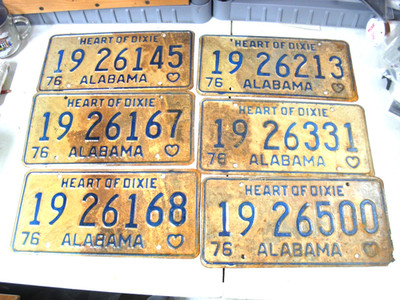 LICENSE PLATE ALABAMA 1976 1 LOT OF 6 PLATES OVER 5 YEARS OLD #3 | eBay