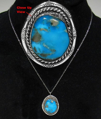 Big Old Dated 1974 Signed Navajo 925 Silver Bisbee Turquoise Pendant 18 ...