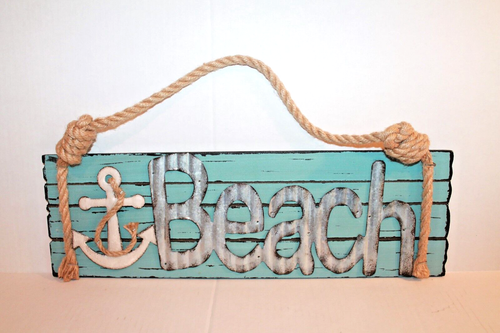 Wood & Metal Hanging Beach Sign with Anchor & Rope - Hobby Lobby Home ...