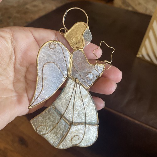 Vintage Capiz Shell & Gold Angel Holding Star Christmas Ornament 5 ...