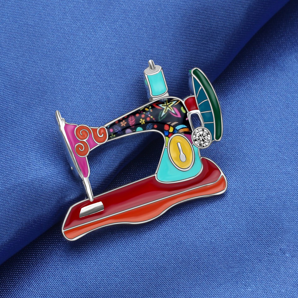 Enamel Alloy Crystal Sewing Machine Brooch Pins Gifts for Women Novelty ...