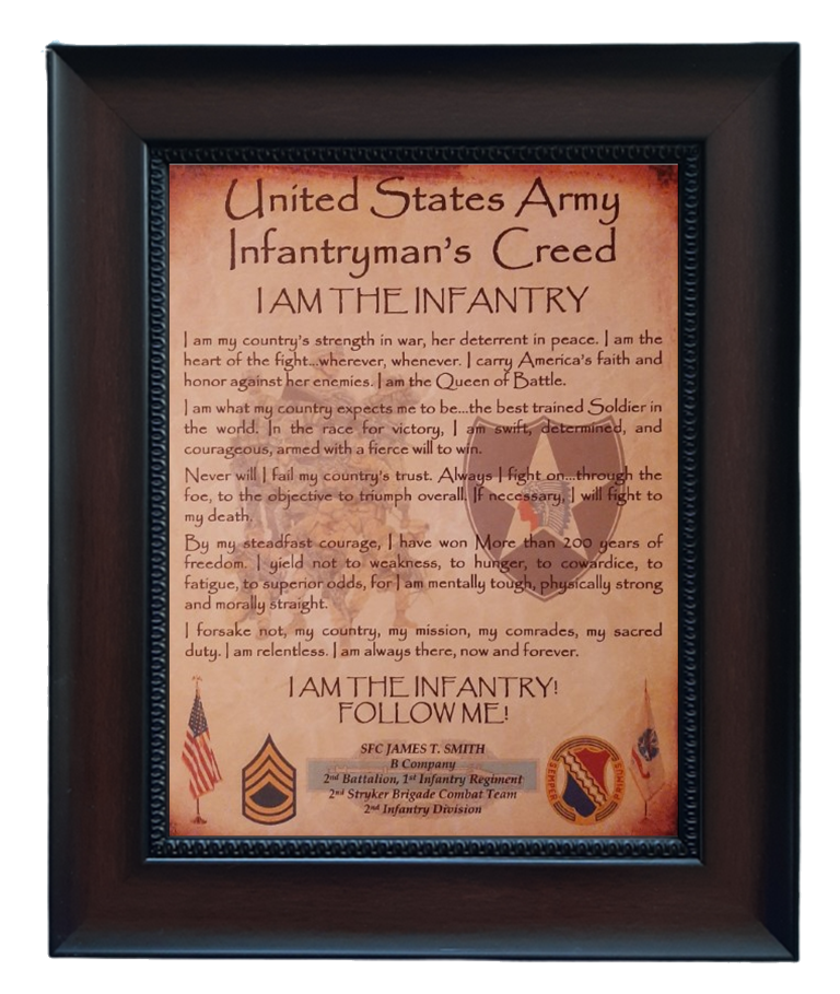 MC-NICE or BETTER: ARMY Infantryman's Creed ALL UNITS Framed ...