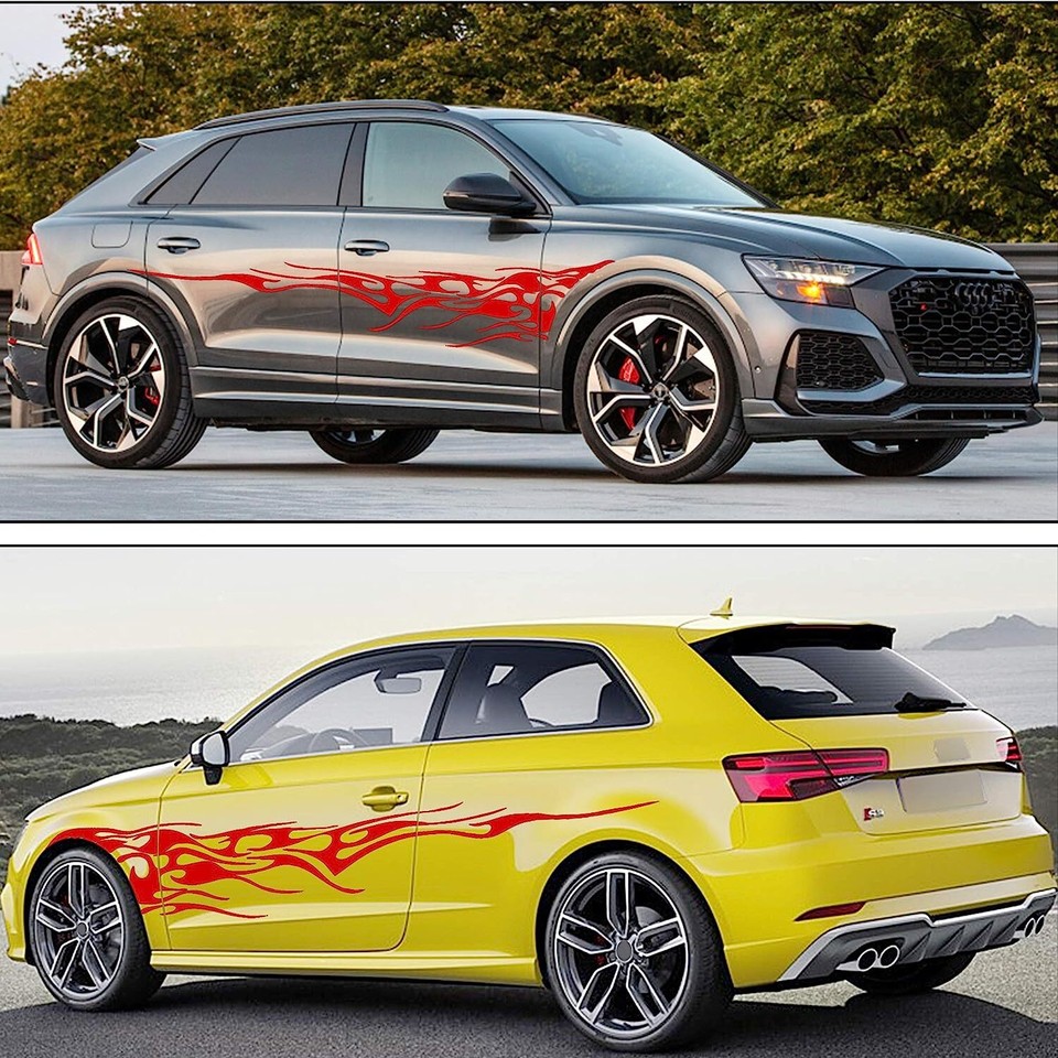 2x Sport Red Fire Car Side Body Side Door Fender Vinyl Decal Sticker ...