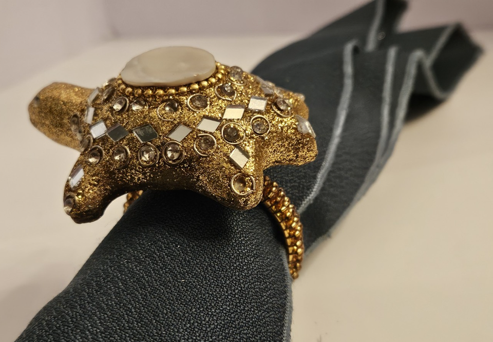 Gold Metallic Turtle Shaped Ornate Bling Napkin Rings Rhinestones Set ...
