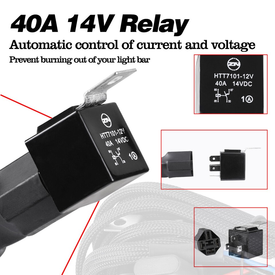 Wiring Harness Kit LED Light Bar Pods 40Amp Relay Fuse ON-Off Switch 2 ...