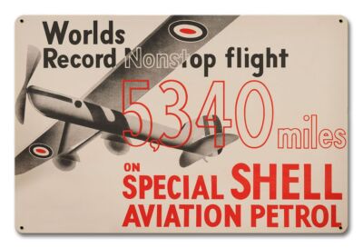 SHELL WORLDS NONSTOP FLIGHT PLANE 18" HEAVY DUTY USA MADE METAL ...