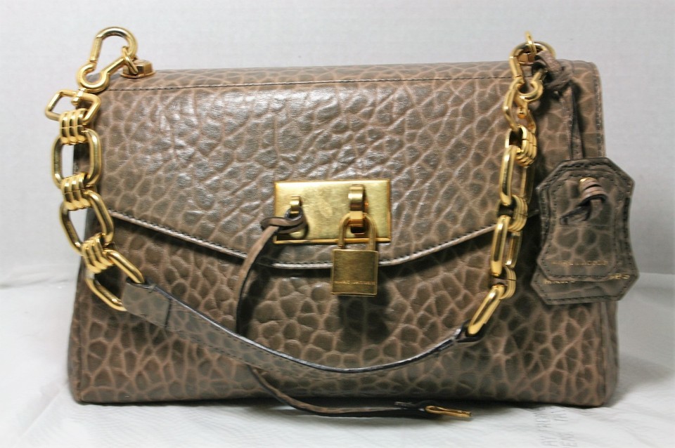 MARC JACOBS GARBO GENE HANDBAG TEXTURED CRACKED PEBBLED TAUPE LEATHER ...