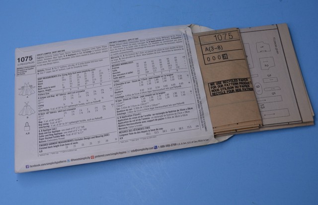 Simplicity Pattern 1075 Girls Jumper Skirt Bag Sizes 3-8 Un-cut 1950s ...