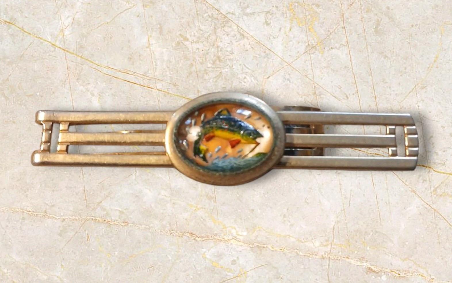 Vintage Anson Tie Clasp Trout Rainbow Fish Gold Tone … - Gem