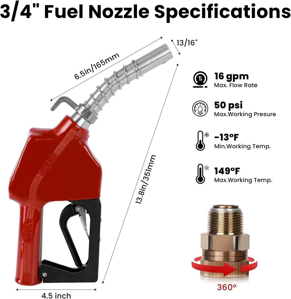 Automatic Fuel Nozzles 3/4", Auto Shut Off Fuel Transfer Nozzle with ...