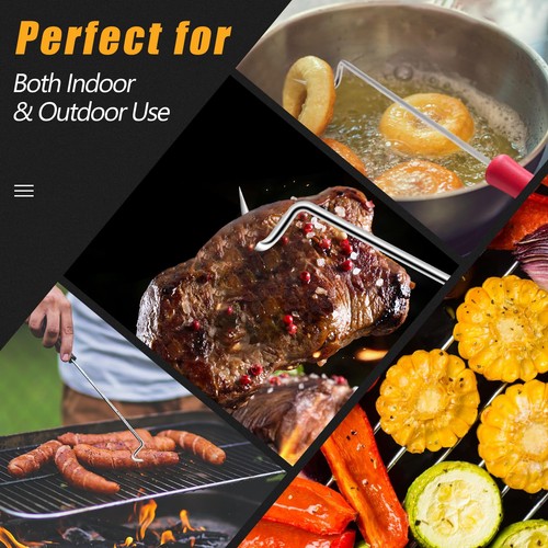 2Pcs Food Flipper Turner Hooks Stainless Steel BBQ Meat Hooks Cooking ...