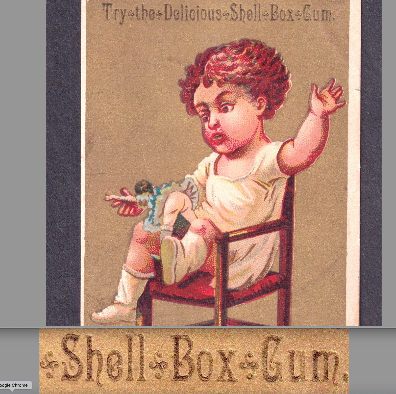 RARE - 1800's "Try Delicious Shell Box Gum" Spank Doll Gilt Victorian ...