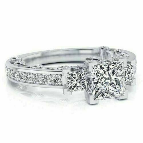 2.40 CT White Princess CZ 3 Stone Engagement Ring Solid 925 Sterling ...