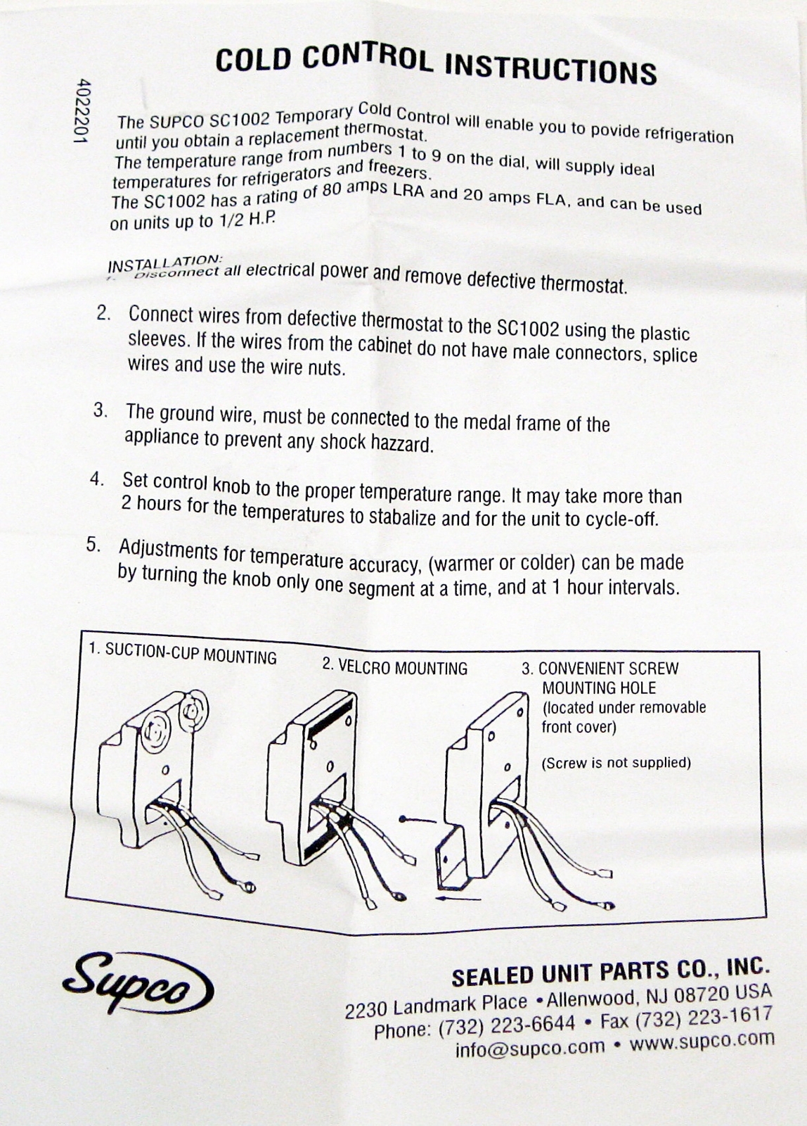 Freezer Cold Control Thermostat Temporary Universal Supco SC1002 | eBay