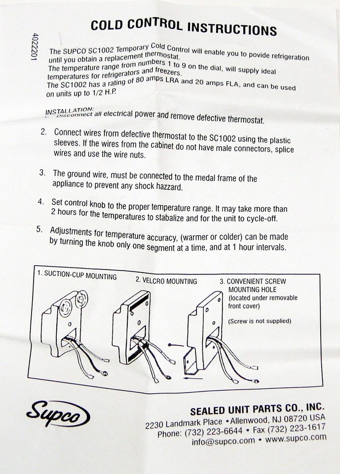 Freezer Cold Control Thermostat Temporary Universal Supco SC1002 | eBay