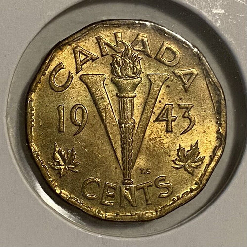 1943 Canada 5 Cents Nickel Tombac Coin - George VI - High Grade ...