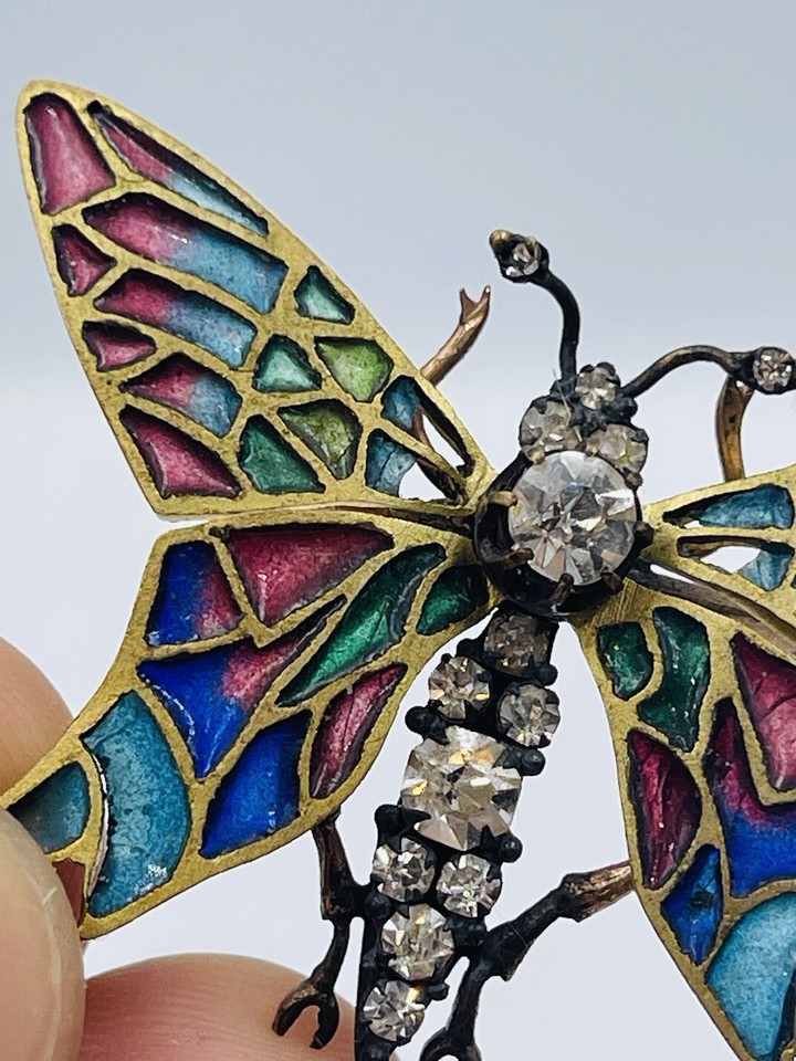 Antique Art Nouveau Plique A Jour Butterfly Brass & Gold Filled Paste ...